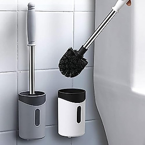 Plastic Toilet Bowl Brush Stainless Steel Long Handle Toilet Brush Wall Mounted Toilet Cleaner Brush with Stand Easy Install