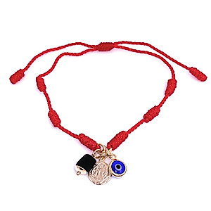 LESLIE BOULES Red Thread Saint Benedict Bracelet Blue Evil Eye & Genuine Azabache Stone Pendants Handmade Jewelry