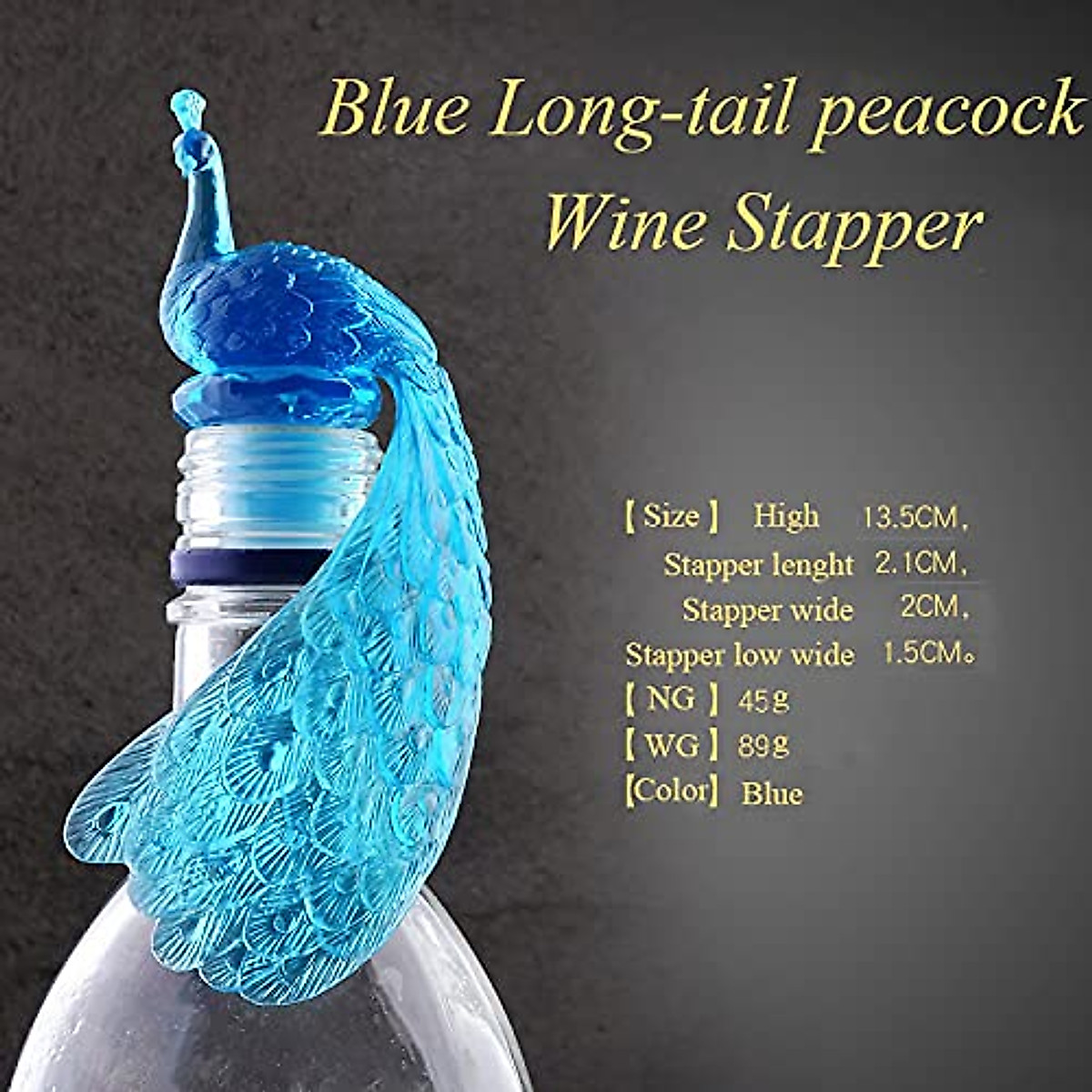 Wine Stoppers for Wine bottles, Silicone Peacock Wine Bottle Stopper cute, Beverage Bottle Stoppers funny, Wine Outlet Cap, Bottle Cover. (Blue)