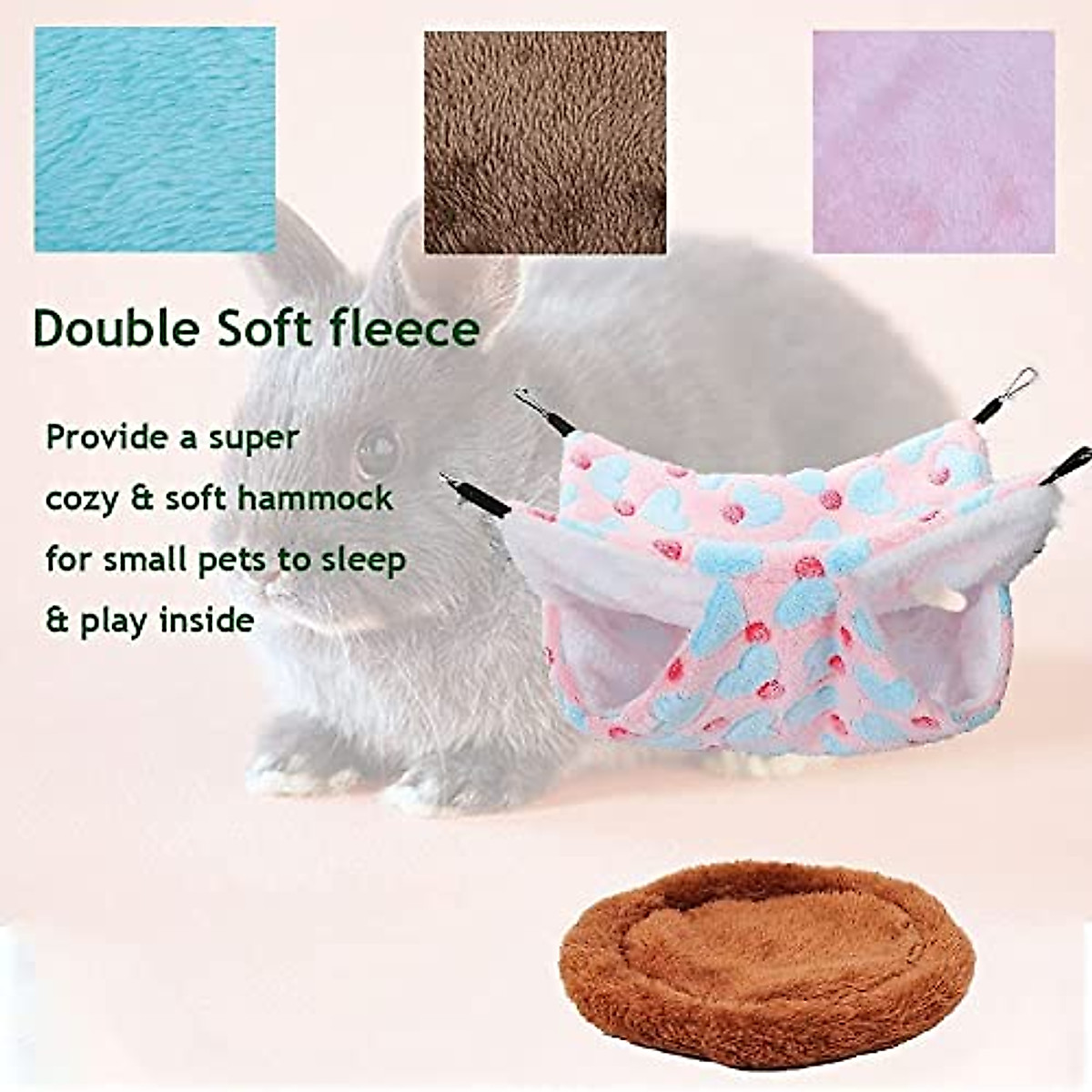2 Pcs Guinea Pig Hamster Hanging Hammock and Warm Bed Soft Mat Set Hamster Mats for Hedgehog Chinchilla Small Pet Cage Hammock Hideout Tunnel Cave Rat Ferret Squirrel Bearded Dragon Small Pet-Pink