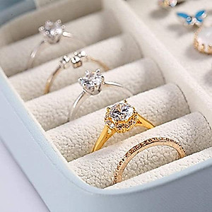 ZZYINH AN207 Korean-Style Double-Sided Jewlery Box Portable Jewelry Box Leather Ear Stud Ring Necklace Earrings Storage Box Small Jewelry (Color : Blue)