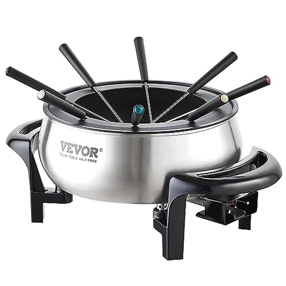VEVOR Electric Fondue Pot Set, 3 Qt Melter for Cheese & Chocolate with 8 Forks, Candy Warmer with Temp Control, 1000W Non-Stick Stainless Steel Melting for Dessert, Broth, Wax Candle, Party Gift