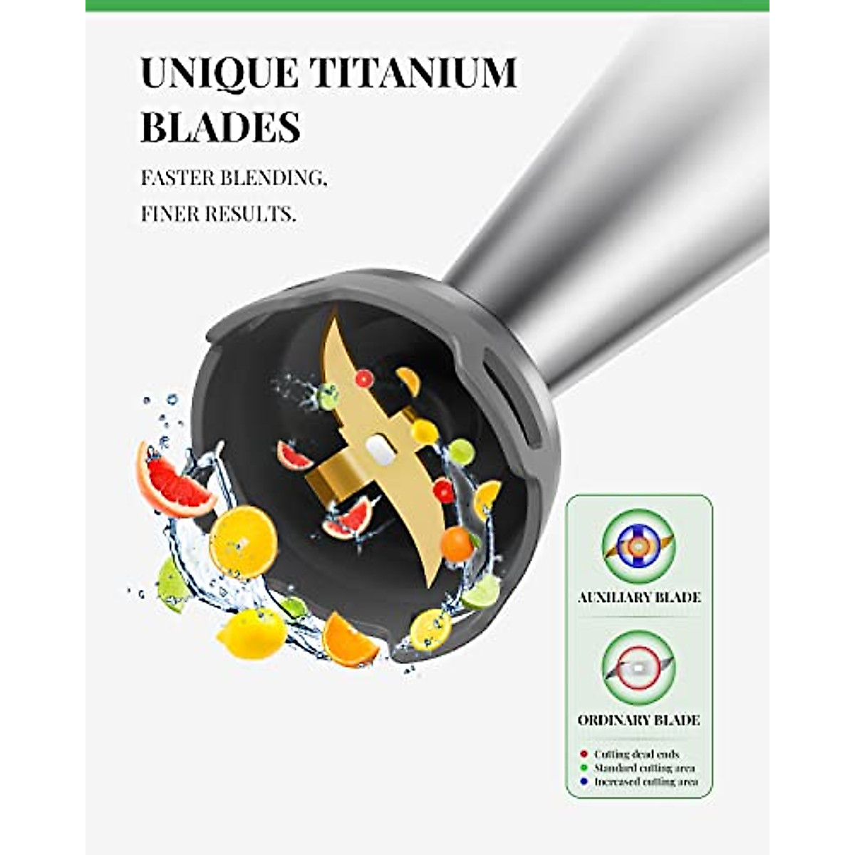 GDOR Scratch Resistance Immersion Blender, Stick Blender with 800 Watts Heavy Duty & Low-Noise DC Motor, Variable Speed Hand Blender for Soups, Sauces, Smoothies, Baby Food, Titanium Blades, BPA-Free