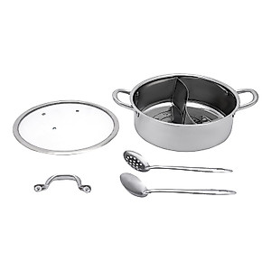 Stainless Steel Hot Pot with Divider,Pot with Glass Lid, Hot Pot with Spoon/Leaky Spoon for Kitchen Cooking Hotels Restaurants Home