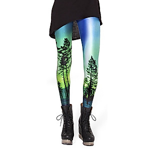 QZUnique Women's Green Tree Sky Printed Footless Elastic Sexy Tights Leggings,Green Tree,One Size