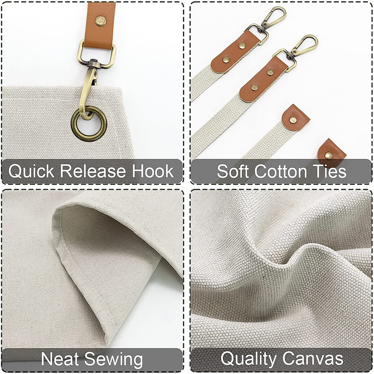 Canvas Chef Apron for Men Women, Cotton Canvas Cross Back Apron with Adjustable Straps and Large Pockets Heavy Duty Work Apron (Beige)