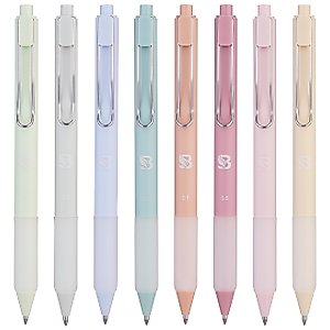 BLIEVE - Pastel Colored Gel Pens With Cool Matte Finish, Aesthetic and Cute Pens With Smooth Writing For Journaling And Bible Note Taking No Bleed Through, Cute School Supplies 8 Pack