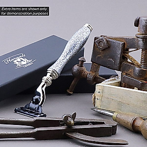 Haryali London 3 Edge Shaving Razor Handmade Silver Antique Design Handle Beard and Mustache Safety Razor For Men Perfect Shave