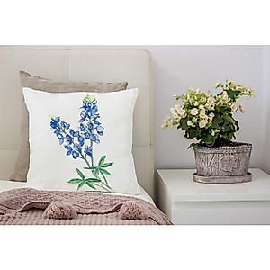 VERSUSWOLF Throw Pillow Covers Blue Texas Watercolor Bluebonnet Cotton Linen Decorative Square Pillowcases Cushion Cover 18 X 18 Inch