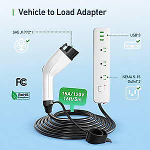 EVJUICION V2L Vehicle to Load Adapter Compatible with Hyundai Ioniq 5 Ioniq 6 Kia EV6 EV9 NIRO EV 15 Amp V2L Adapter for J1772 Electric Cars Discharger Socket with 120V US Socket