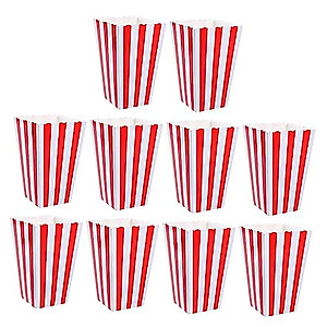 KJHBV 10pcs Popcorn Boxes Popcorn Carton Favor Boxes for Wedding Plastic Snack Bags Wedding Party Supplies Popcorn Bucket Popcorn Bags for Party Red White Stripes Popcorn Boxes Stripe