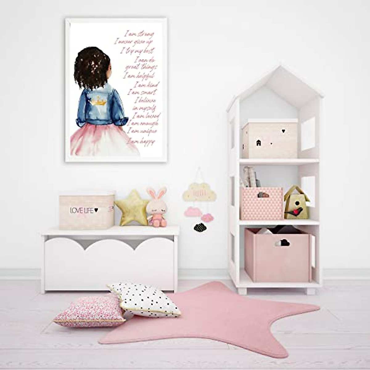 Canpllesy Positive Quotes Wall Art Girls Room Decor African American Girl Wall Art Decor Motivational Black Girl Posters Positive Affirmations Encouragement Gifts for Girls Daughter Gifts UNFRAMED