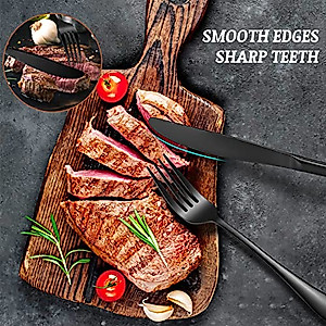 30 Piece Black Silverware Set, Stainless Steel Flatware Utensil Sets for 6, Black Cutlery Set Includes Forks Spoons Knives, Mirror Polished, Dishwasher Safe