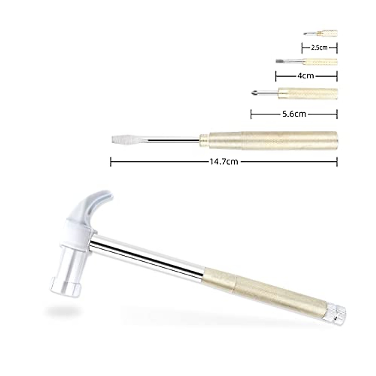 YOUMI 6 in 1 Metal Hammer & Screwdriver Multitool Set with Anti-Slip Grip Handle Slotted/Flat Head Phillips Screwdriver Nail Puller and Claw Hammer Best Gift for Sweetheart(Silver Yellow)