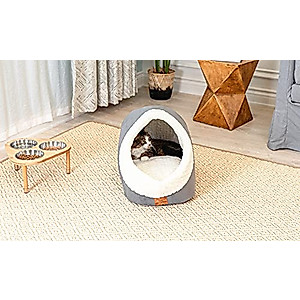 Miss Meow Cat Bed for Indoor Cats,Medium Large Cats Cave Bed,Machine Washable Slip Resistant Bottom,Ultra Soft Plush Cushion (Gray Cave)