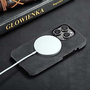 TYXDKJ Alcantara Case for iPhone 14 Pro, Handmade Half-Wrapped Synthetic Suede Cover, Compatible with Magsafe Wireless Charging (Black)