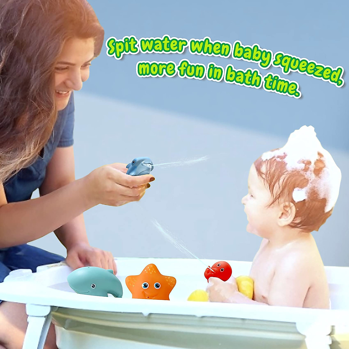 Bath Toys Fishing Game - Wind up Swimming Whales Bathtub Pool Water Table Toys with Fishing Pole Shark Net Floating Squirt Water Toys Gifts for Kids Boys Girls Toddlers Age 3 4 5 6 7 8+