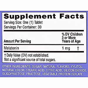 Zarbee's Kids 1mg Melatonin Chewable Tablet, Drug-Free & Effective Sleep Supplement, Easy to Take Natural Grape Flavor Tablets for Children Ages 3 and Up, 30 Count