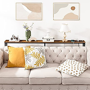 HOOBRO 5.9" Behind Couch Table Skinny with Charging Station, 63" Narrow Console Table with Power Outlets, Long and Thin Sofa Table, Slim Entryway Table, Rustic Brown BF165UXG01