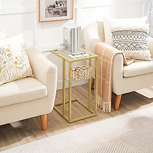 HOOBRO C Shaped End Table, Small Side Table for Couch and Bed, Tempered Glass Sofa Table with Metal Frame, Snack Accent Table for Small Place, Living Room, Bedroom, Gold GD08SF01
