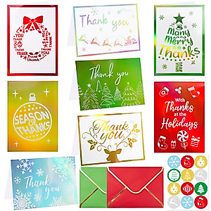 ceiba tree 24 PCS Christmas Thank You Cards with Envelopes & Stickers Sparkle Holiday Thank You Notes Cards Message inside 5 * 7 inch