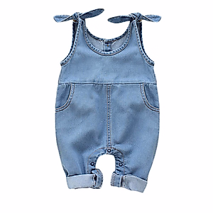 Happy Town Newborn Infant Baby Girls Denim Bodysuit Halter Sleeve Romper Jeans Overalls (Denim, 9-12 Months)