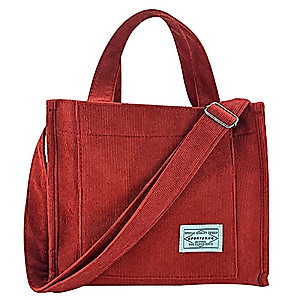 Corduroy Bag for Women Vintage Casual Crossbody Handbag Bag Cute Work Tote Shoulder Bag Travel (Red, One Size)