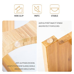 FOREYY Raised Pet Bowls for Small and Medium Dogs, Bamboo Elevated Dog Cat Food and Water Bowls Stand Feeder with 2 Stainless Steel Bowls and Anti Slip Feet (New 7'' Tall)