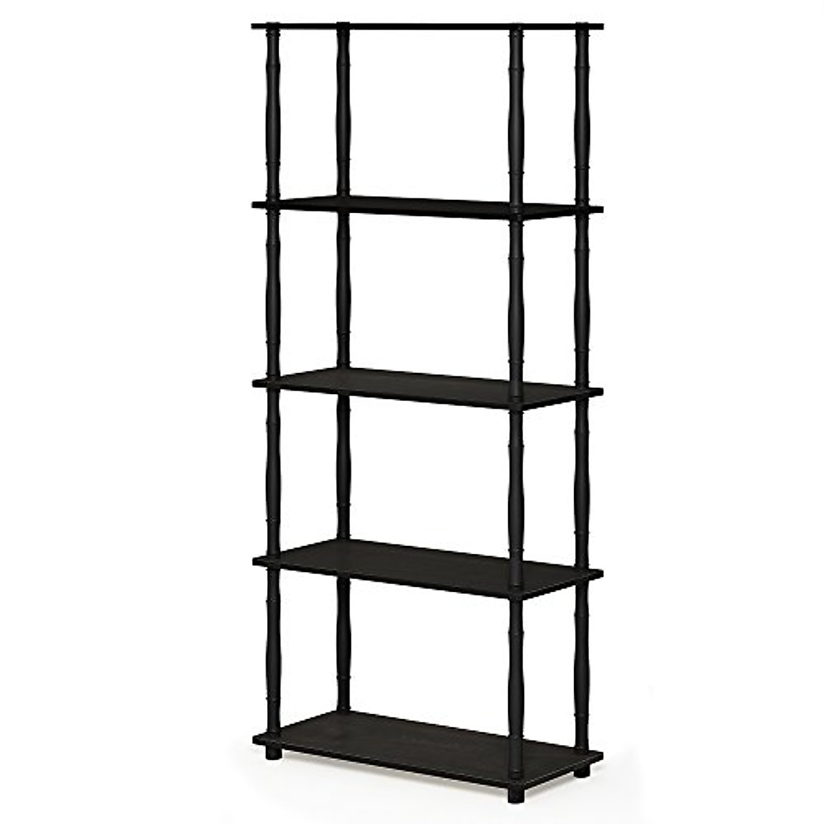 Furinno Turn-N-Tube 5-Tier Multipurpose Shelf, Espresso/Black & Turn-N-Tube 5 Tier Corner Display Rack Multipurpose Shelving Unit with Classic Tubes, Espresso/Black (18035EX/BK)