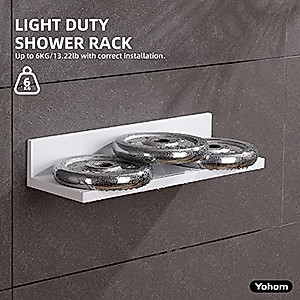 YOHOM White Adhesive Floating Shelf for Bathroom Tile Wall Stick on Shower Shelf Rack No Drilling Plastic Lightweight Shelf Organizer with Gray Guard