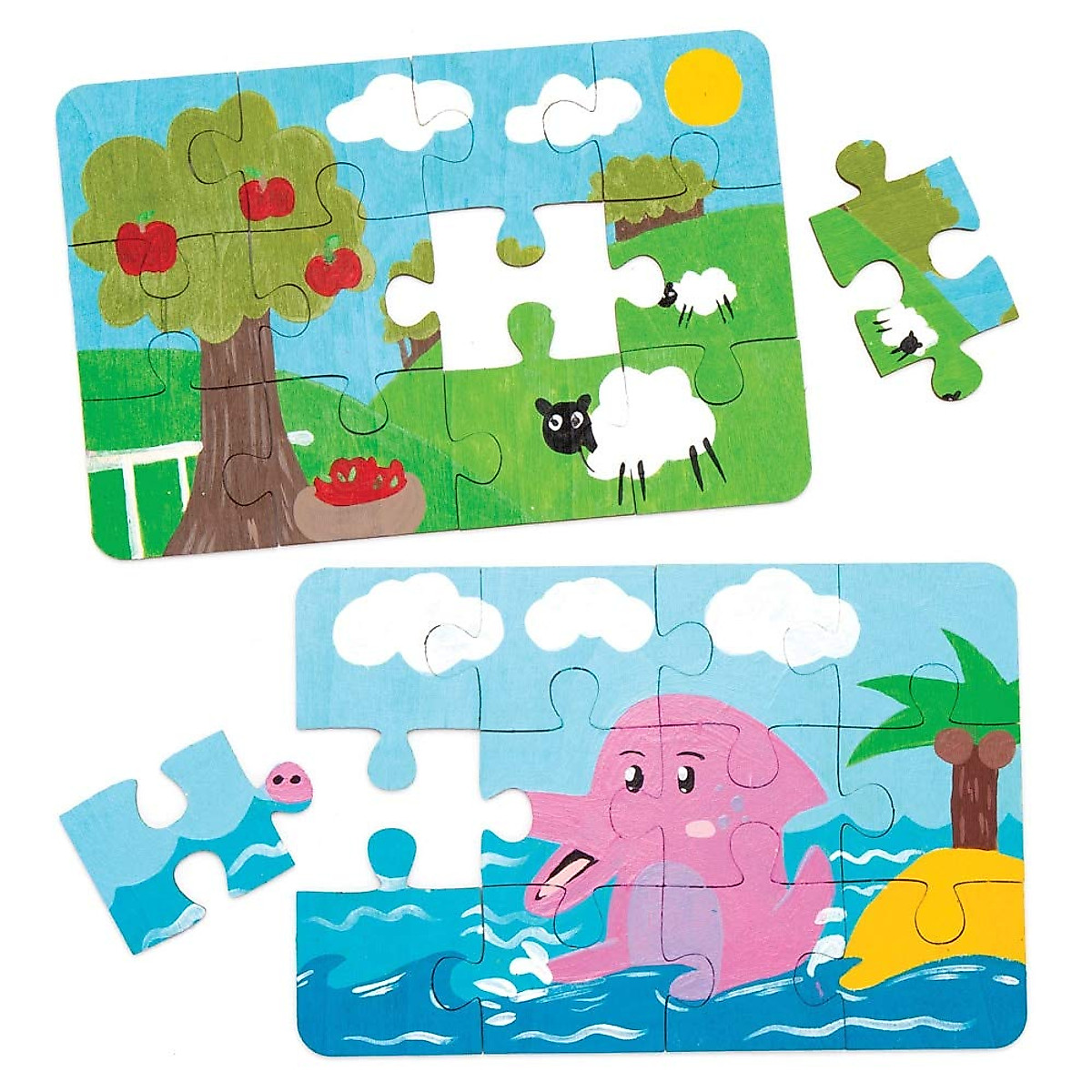 Baker Ross AW602 Wooden Jigsaw Puzzles - Pack of 8, Painting Arts and Crafts for Kids
