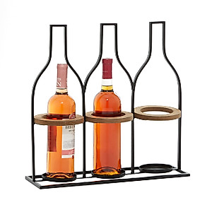 Deco 79 Metal Bottle Shaped 3 Bottle Wine Holder, 17" x 5" x 16", Black