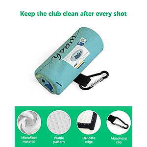 Golf Towel Microfiber Waffle Pattern Towel with Carabiner Clip,Laundry Dirty Basket Cloth Washing Machine Golf Towels for Man Woman Club Cleaner,Wash Dry Quote Teal Gradient Back Golf Accessories