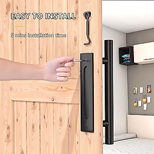 SANKEYTEW 2 Pack 12" Sliding Barn Door Handle Pulls and Flush Two-Sided Hardware Set with Barn Door Latch Lock, Barn Door Handles Black, Rustic, Protective Coating, Easy to Install