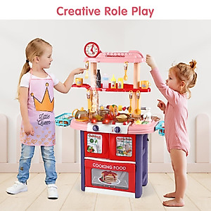 Play Kitchen Playset, 2 in 1 Gill and Kitchen Toys for Toddlers Kids Girls Boys