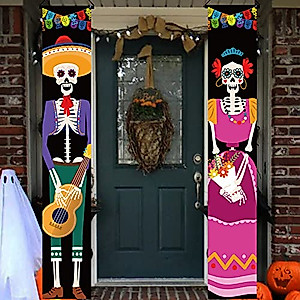 Mexican Days of the Dead Party Decoration Supplies, Cinco De Mayo Door Porch Banner Sign for Day The Dead Party Supply Photo Booth Decorations, Dia De Muertos Halloween Decorations Indoor Outdoor