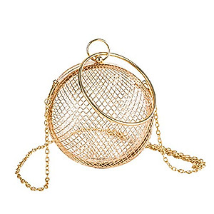 molshine Metal Hollow Round Evening Handbag, Spherical Mesh Crossbody Bags, Classic Shoulder Bag, Party Clutch Purse for Women Girl Home Shopping Travel Outdoor