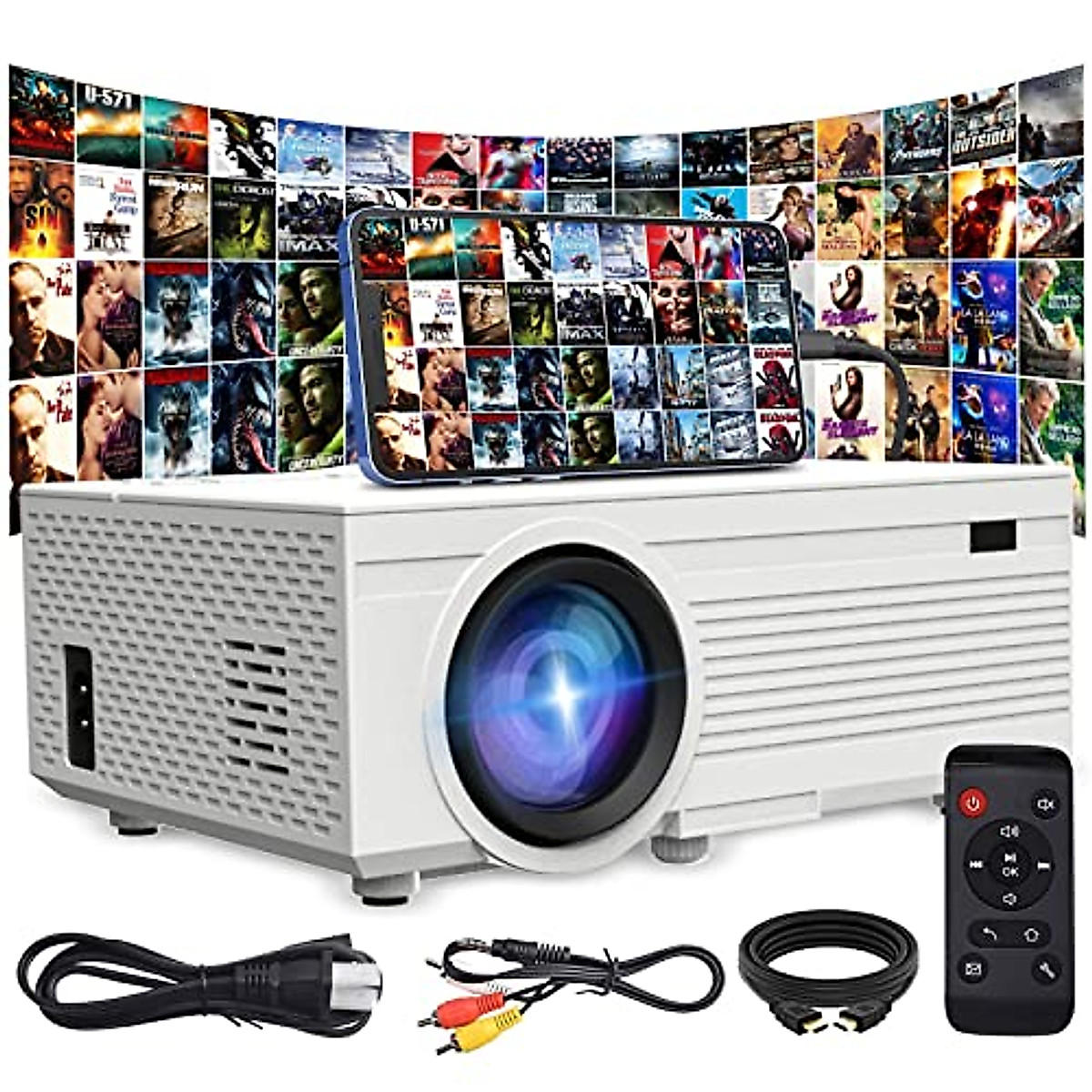 Outdoor Mini Projector Upgrade-8500Lumens Home Theater Movie Projector - 55000 Hours FHD 1080P 170" Screen, Small Portable Bedroom Video Projectors Compatible with HDMI/VGA/TF/AV/PS4 Laptop Smartphone