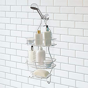 Splash Home Malka Shower Caddy Bathroom Hanging Head Two Basket Organizers Plus Dish for Storage Shelves for Shampoo, Conditioner and Soap - Chrome, 25.5 x 4.5 x 11.5