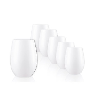 Posh Setting Plastic Stemless Wine Glasses - Disposable 12 Oz White Plastic Wine Glasses 6-Pack - Shatterproof Outdoor Wine Cups - Elegant BPA-Free Plastic Cocktail Wine Tumblers