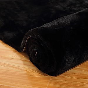 CAROMIO Fluffy Runner Rug Black Faux Fur Area Rug Shaggy Couch Cover Seat Cushion Furry Carpet Beside Rugs Floor Cover for Bedroom Sofa Living Room, Rectangle 2 x 6 Feet