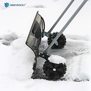 ORIENTOOLS Heavy Duty Snow Shovel, Rolling Adjustable Snow Pusher with 6" Wheels, Efficient Snow Plow Suitable for Driveway or Pavement Clearing (26" Blade)