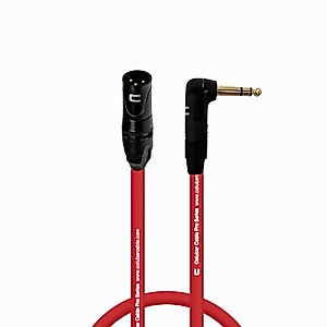 Balanced XLR Cable Male to Right Angle 1/4" TRS - 1 Feet Red - Pro 3-Pin Microphone Connector for Powered Speakers, Audio Interface or Mixer for Live Performance & Recording