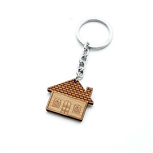 Wresty 4 Pcs House Design Key Chain Wood Keychain Home Key Ring Decoration Housewarming Gift Favors Brown