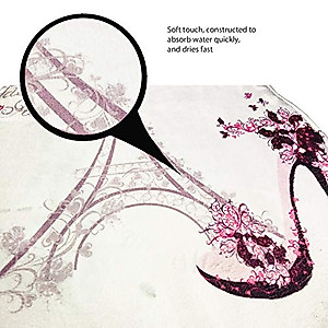 Amagical Paris Eiffel Tower Decor 16 Piece Bathroom Mat Rug Set Shower Curtain Set High Heeled Shoes and Pink Flower in Paris Pattern Bath Mat + Contour Mat + Toilet Cover + Shower Curtain + 12 Hooks