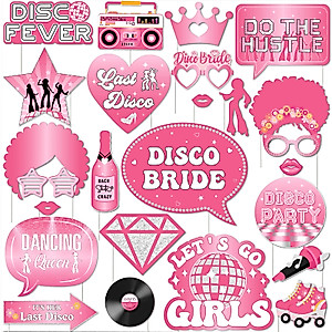 Last Disco Bachelorette Party Decorations 25pcs Last Disco Bachelorette Photo Booth Props Hot Pink Cowgirl Last Disco Bachelorette Party Favors for Bride to Be, Bridal Shower