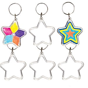 Baker Ross AG220 Make Your Own Star Keyring Kit - Pack Of 6, For Kids To Assemble And Attach To Key Rings And Bags, white, 5cm