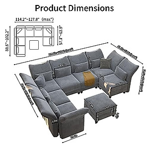 LLappuil Chenille Large Sectional Sofa 8 Seats U Shaped Modular Sofa with Storage Chaise, Adjustable Backrest, Modular Sectional Couches Sleeper for Living Room, Grey