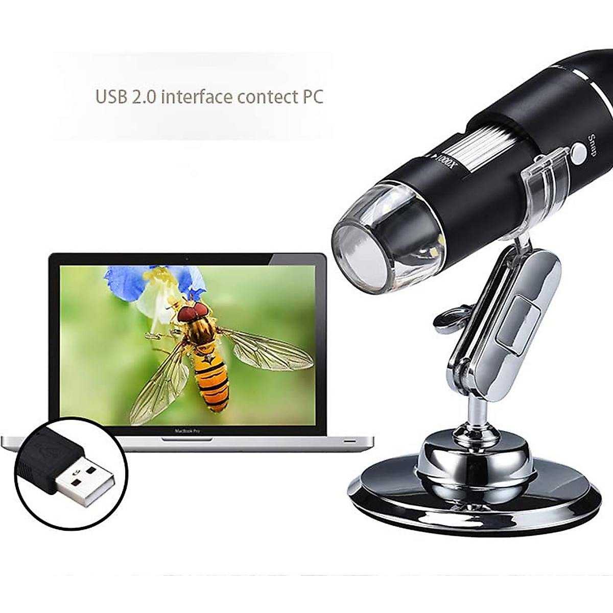 USB Digital Microscope, Handheld 50X-1600X Magnification Endoscope,8 LED Mini Video Camera for Windows 7/8/10 and Mac Linux Android