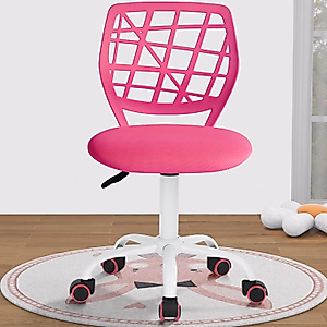 FurnitureR Kids Desk Chair, Armless Small Office Chair Adjsutable Swivel Task Chair with Soft Cushion for Study Kids Teens Child, Pink